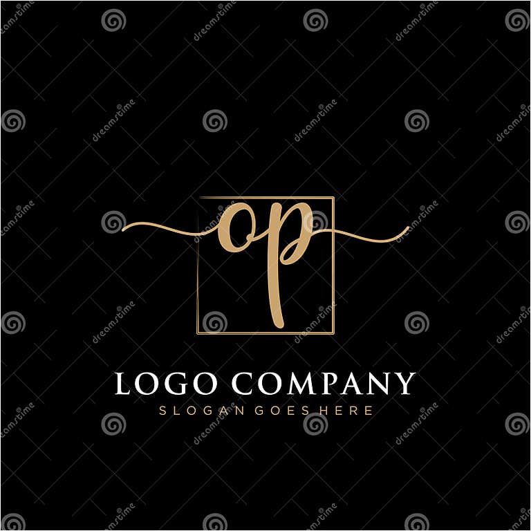 OP Initial Handwriting Logo with Rectangle Template Vector Stock Vector ...