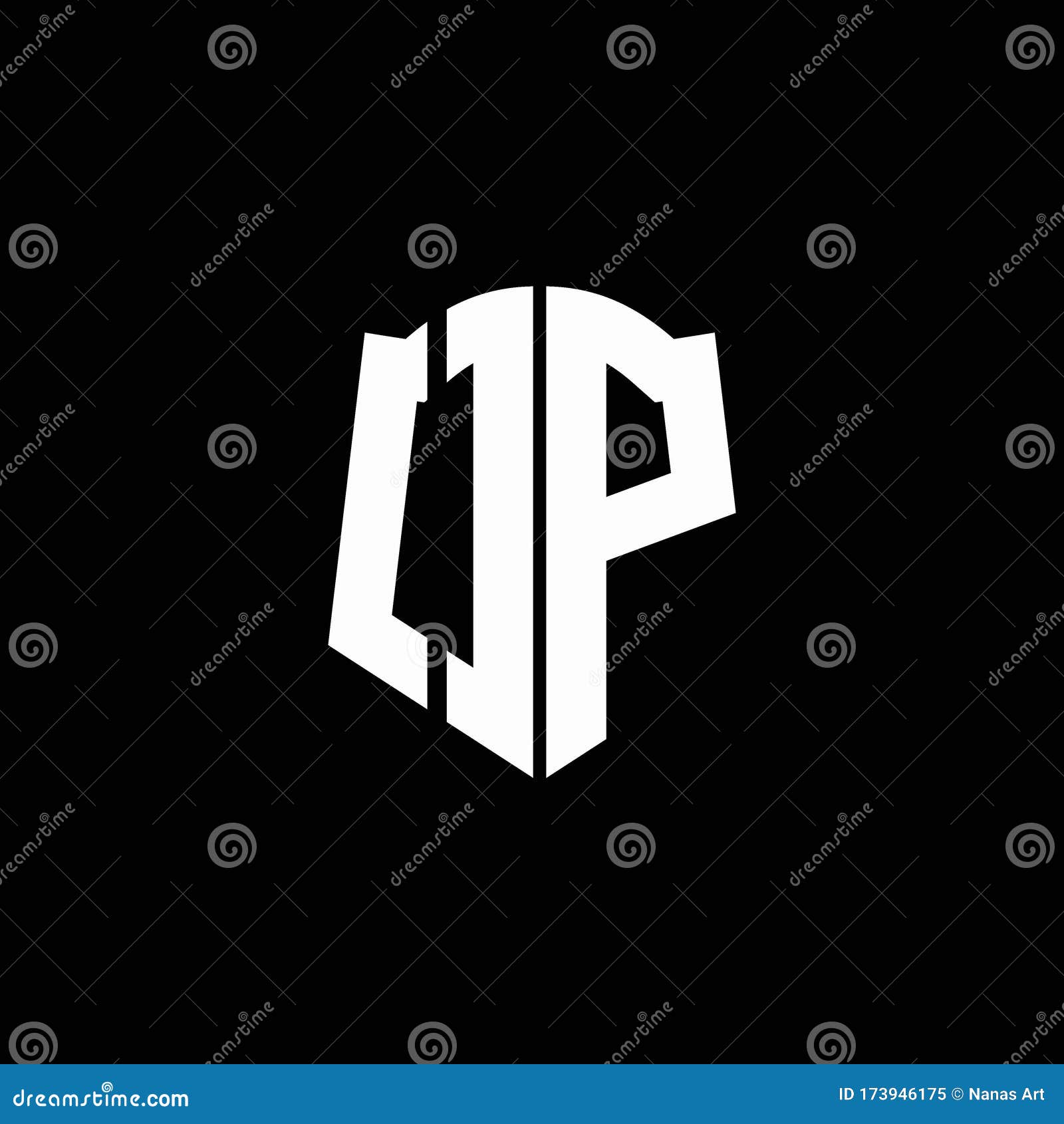 OP Monogram Letter Logo Ribbon with Shield Style Isolated on Black ...