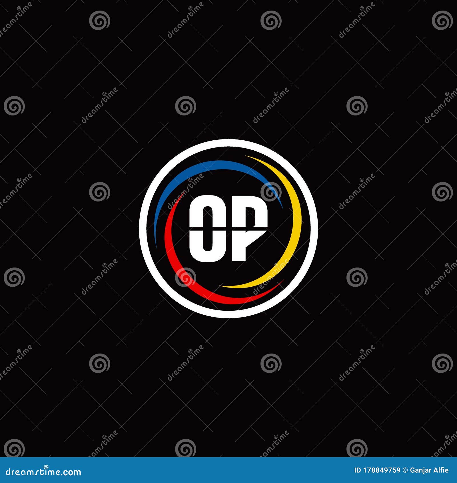 OP Monogram Logo Isolated on Circle Shape with 3 Slash Colors Rounded ...
