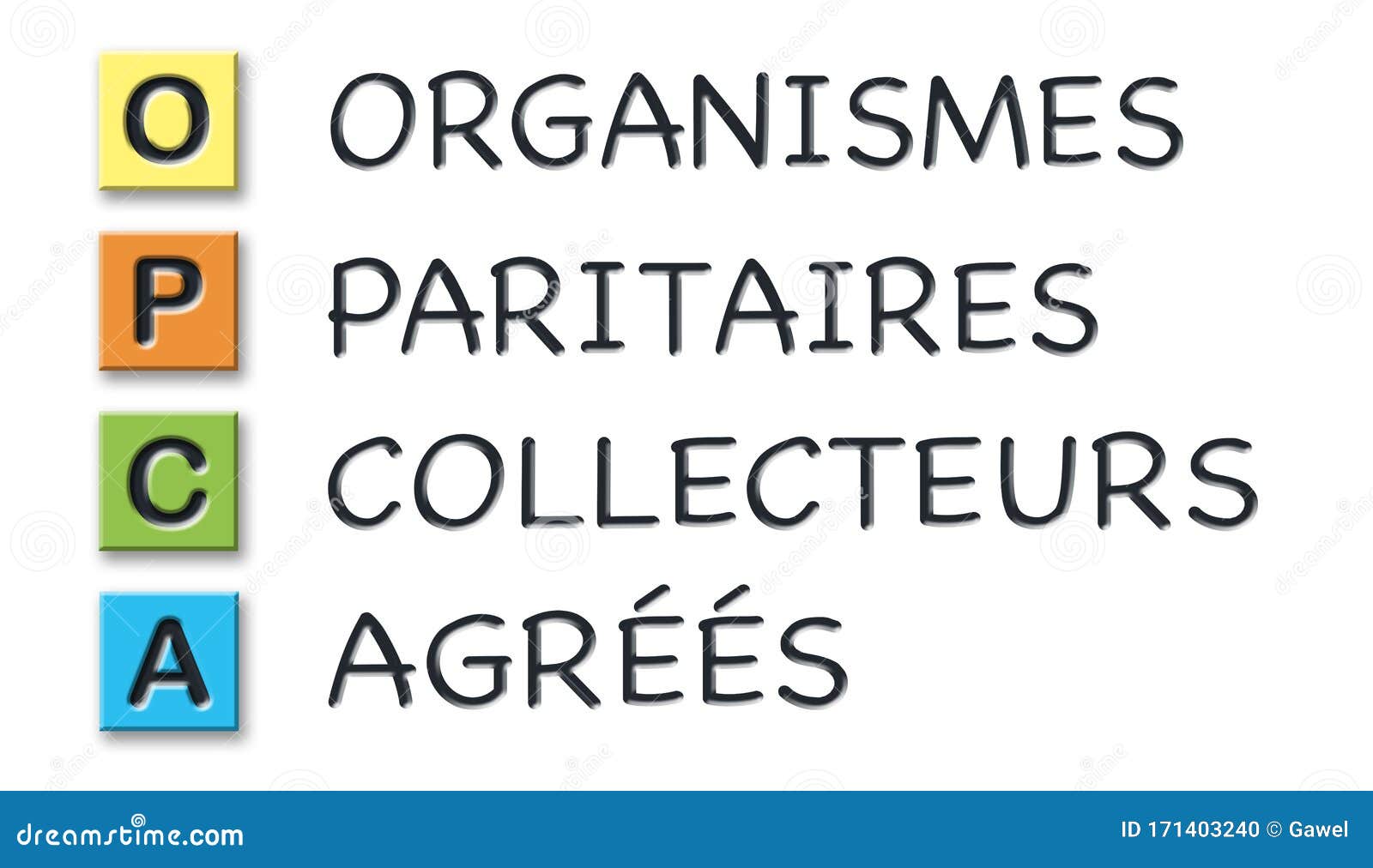 OPCA Initials in Colored 3d Cubes with Meaning in French Language Stock ...
