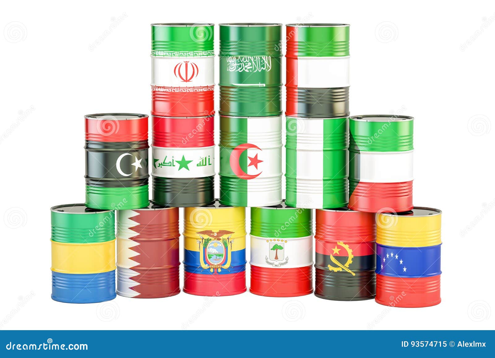 OPEC Concept. Oil Barrels In Color Of Flags Of Countries Memebers Of ...