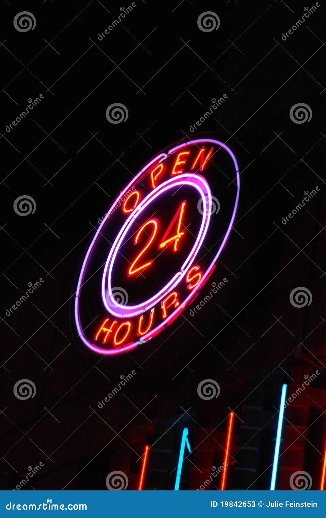 Open 24 Hours stock image. Image of lights, neon, four - 19842653