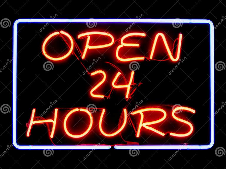 Open 24 Hours stock image. Image of light, advertisement - 430641