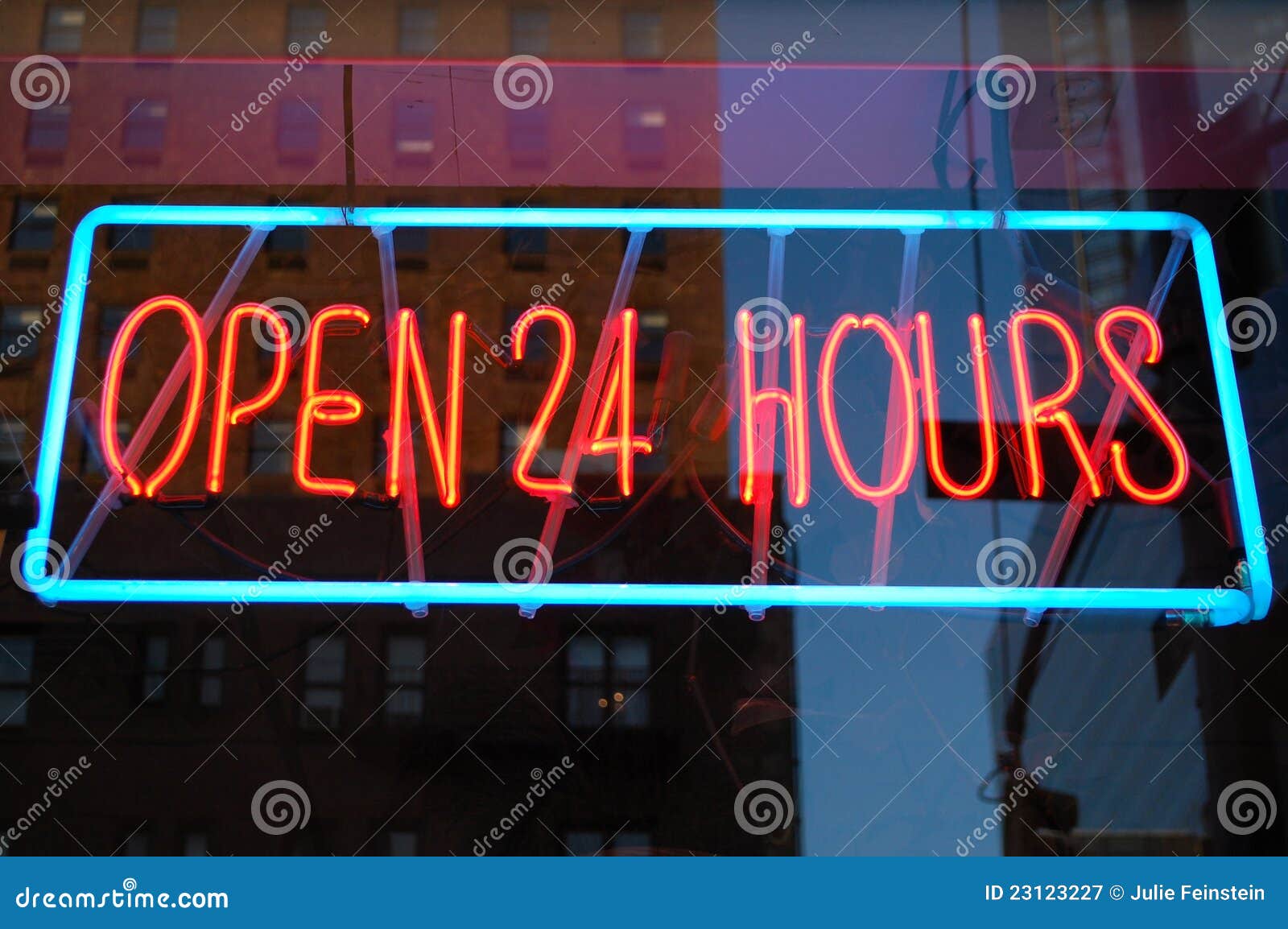 Open 24 Hours Neon stock image. Image of advertisement - 23123227