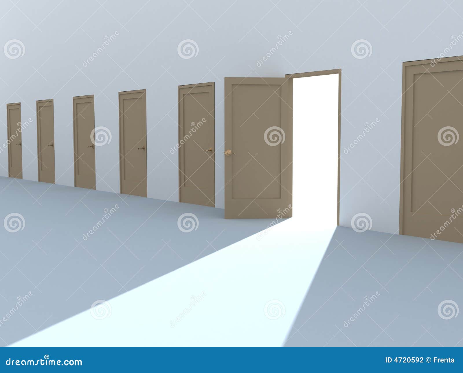 Open 3d Door in a Row of the Closed Doors Stock Illustration ...