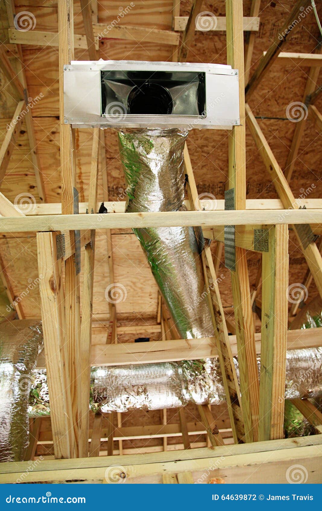 Open AC Heating Vent and Tubing in Ceiling of New Home Stock Photo ...
