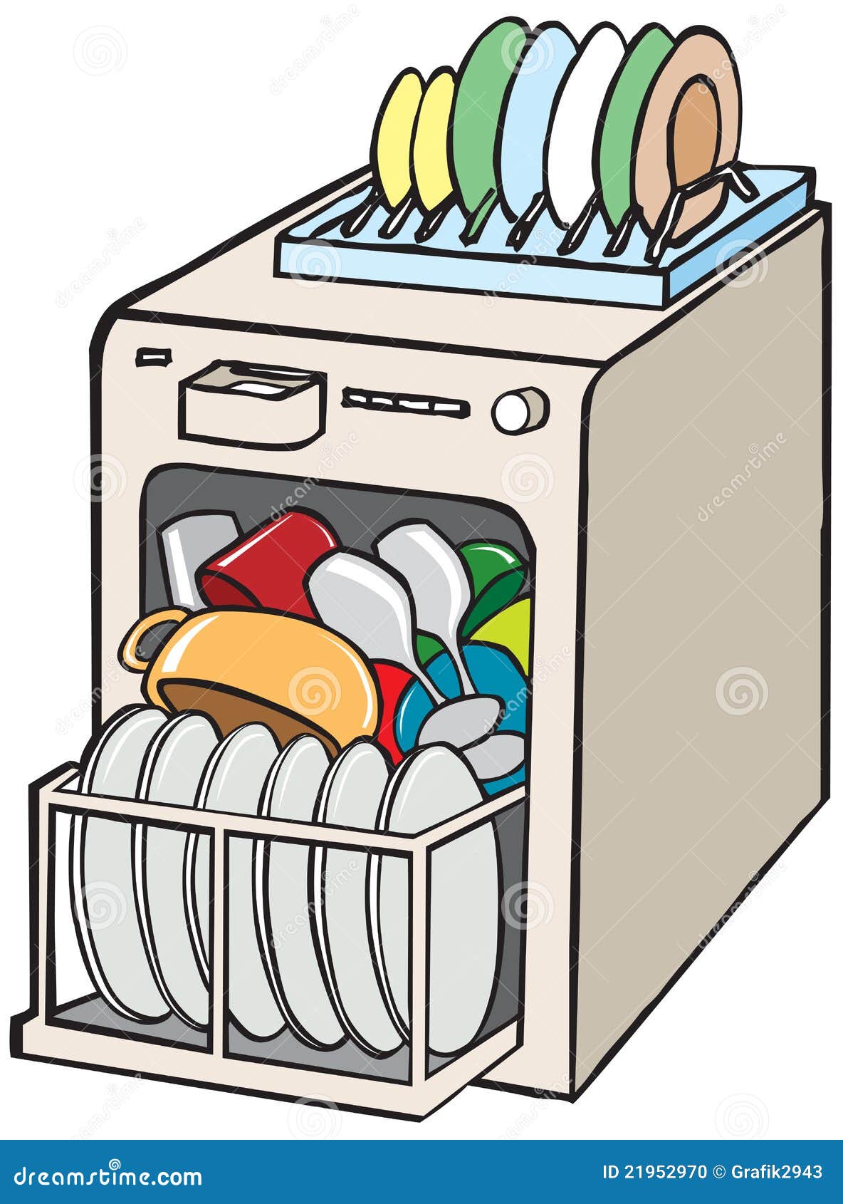 Open afwasmachine vector illustratie. Illustration of bestek - 21952970
