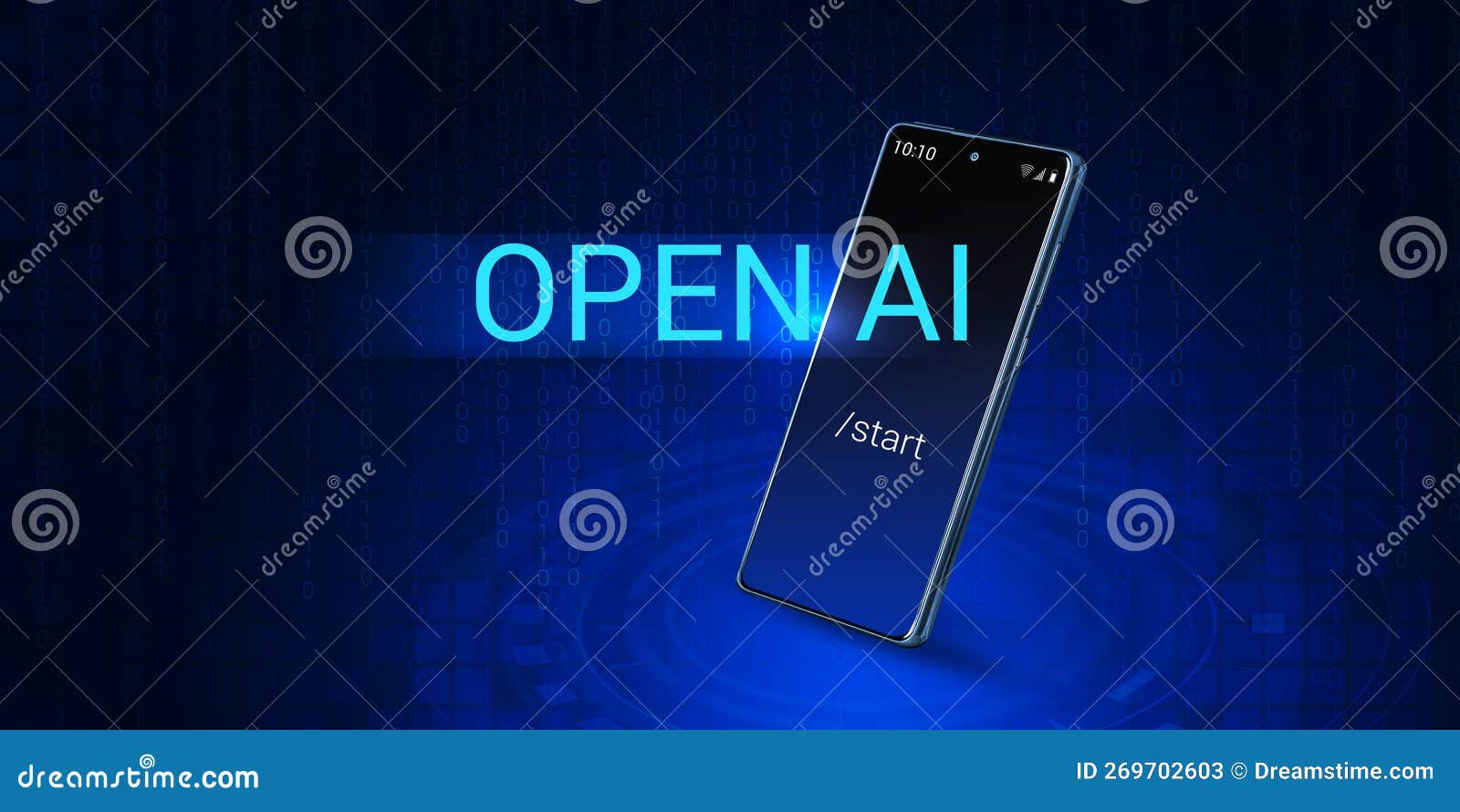 Open AI Inscription and Smartphone on Dark Blue Background ...