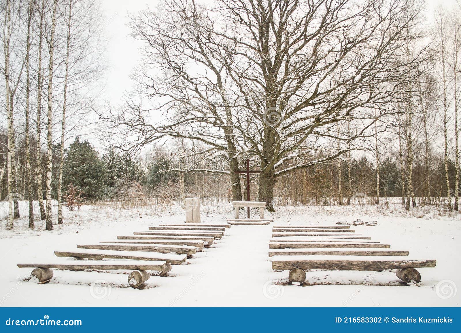 Open air church in winter stock photo. Image of panoramic - 216583302