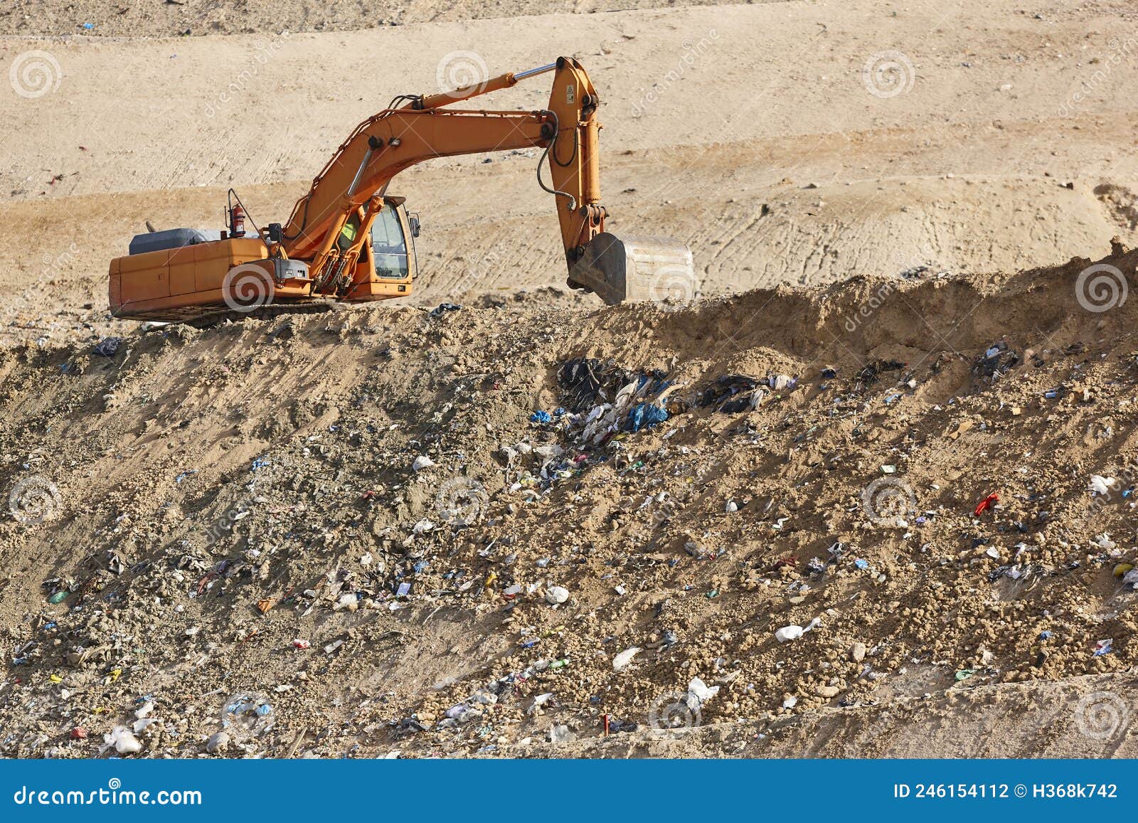 Open Air Garbage Dump and Excavator. Recycling Junk. Global Warming ...