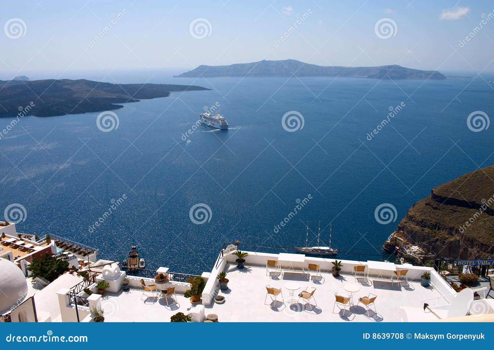 Open Air Restaurant and Liner in a Sea Stock Photo - Image of house ...