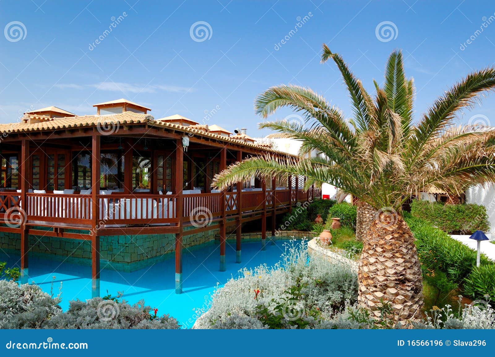 Open-air Restaurant and Swimming Pool Stock Photo - Image of table ...