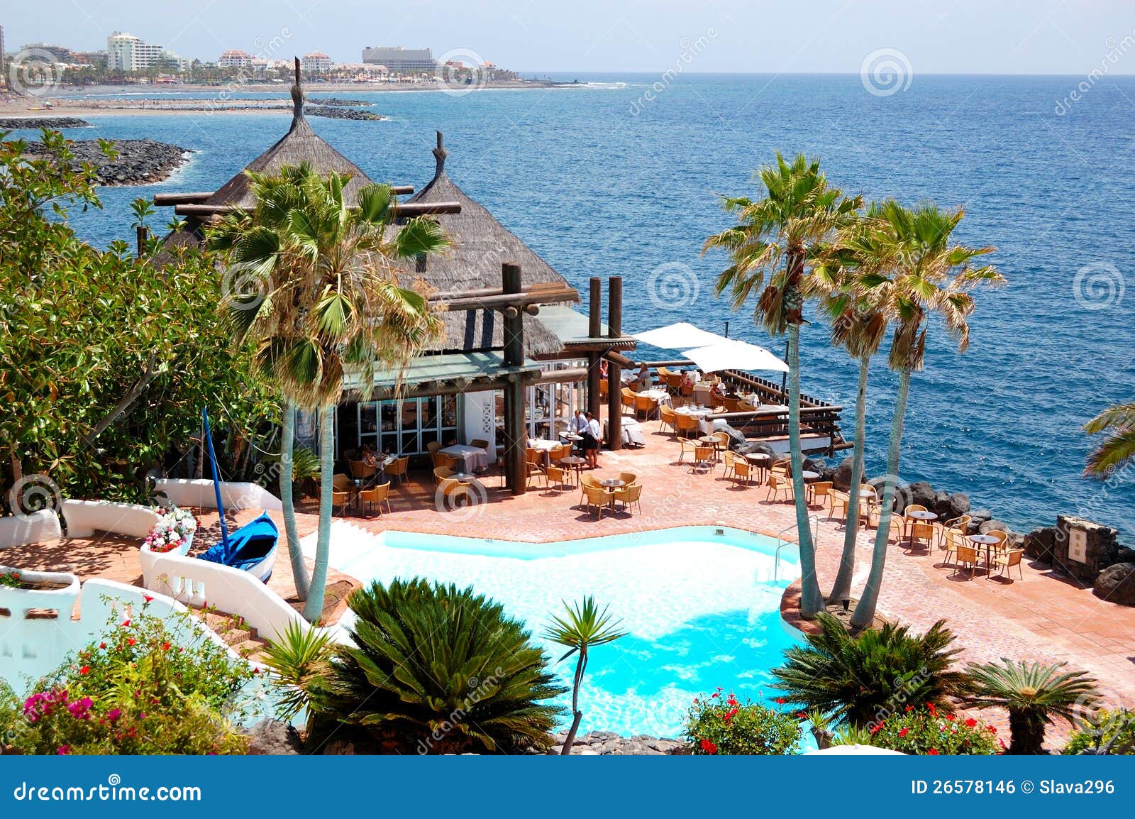 Open-air Restaurant with a View on Atlantic Ocean Stock Photo - Image ...