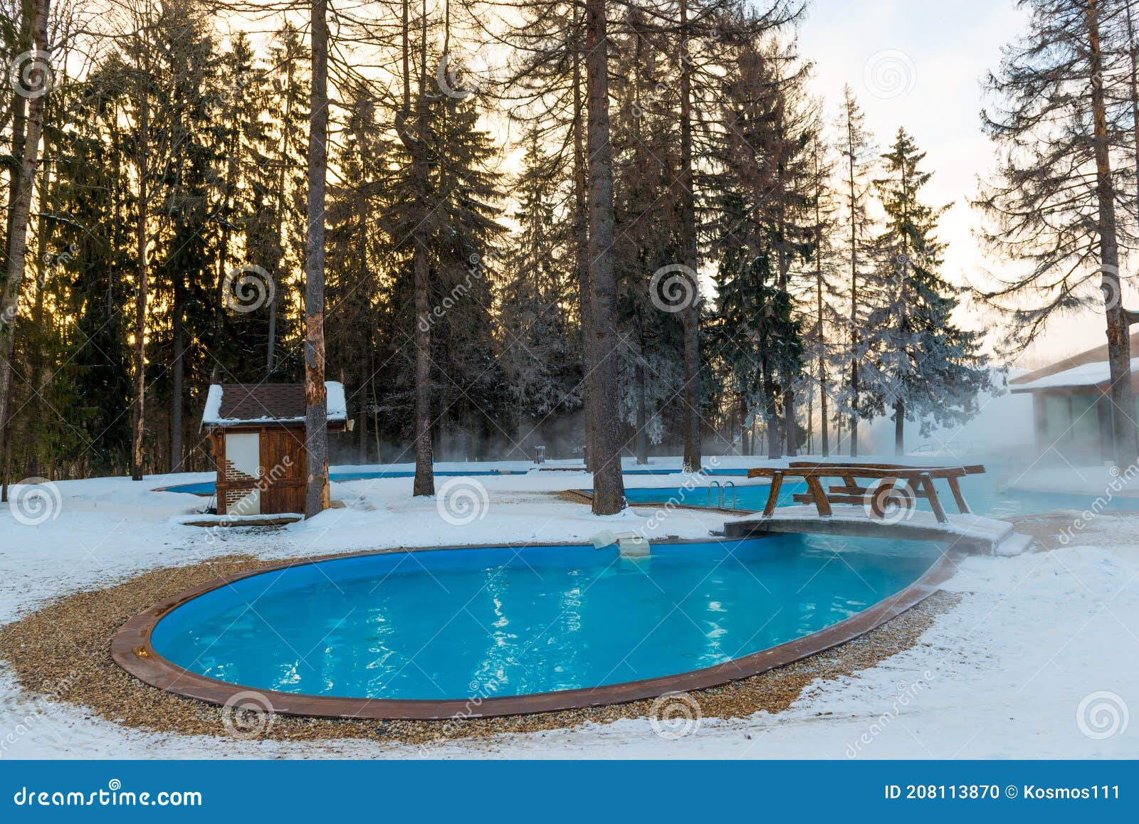 Open-air Swimming Pool with Warm Water Stock Photo - Image of trees ...