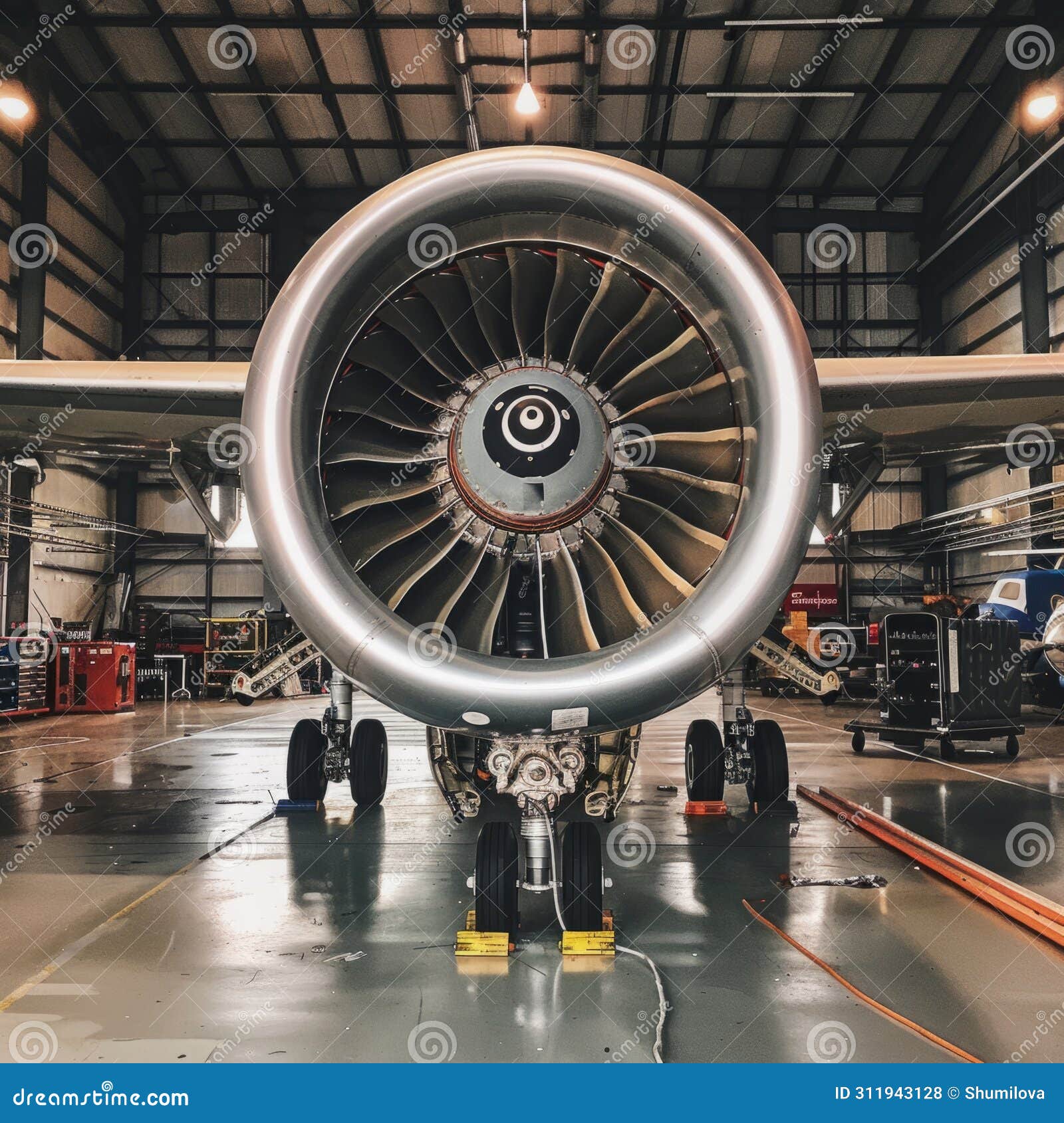 Open Airplane Engine in Hangar. Created by Artificial Intelligence ...