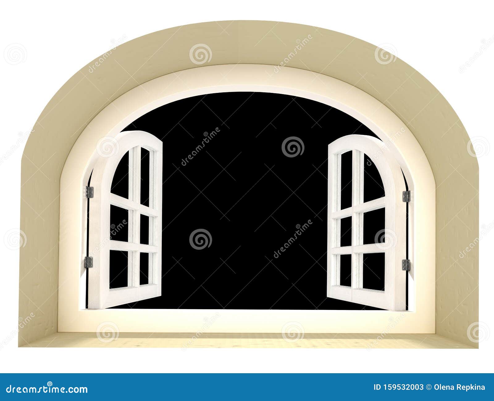 Open Arched Window Isolated on White 3d Rendering Stock Illustration ...
