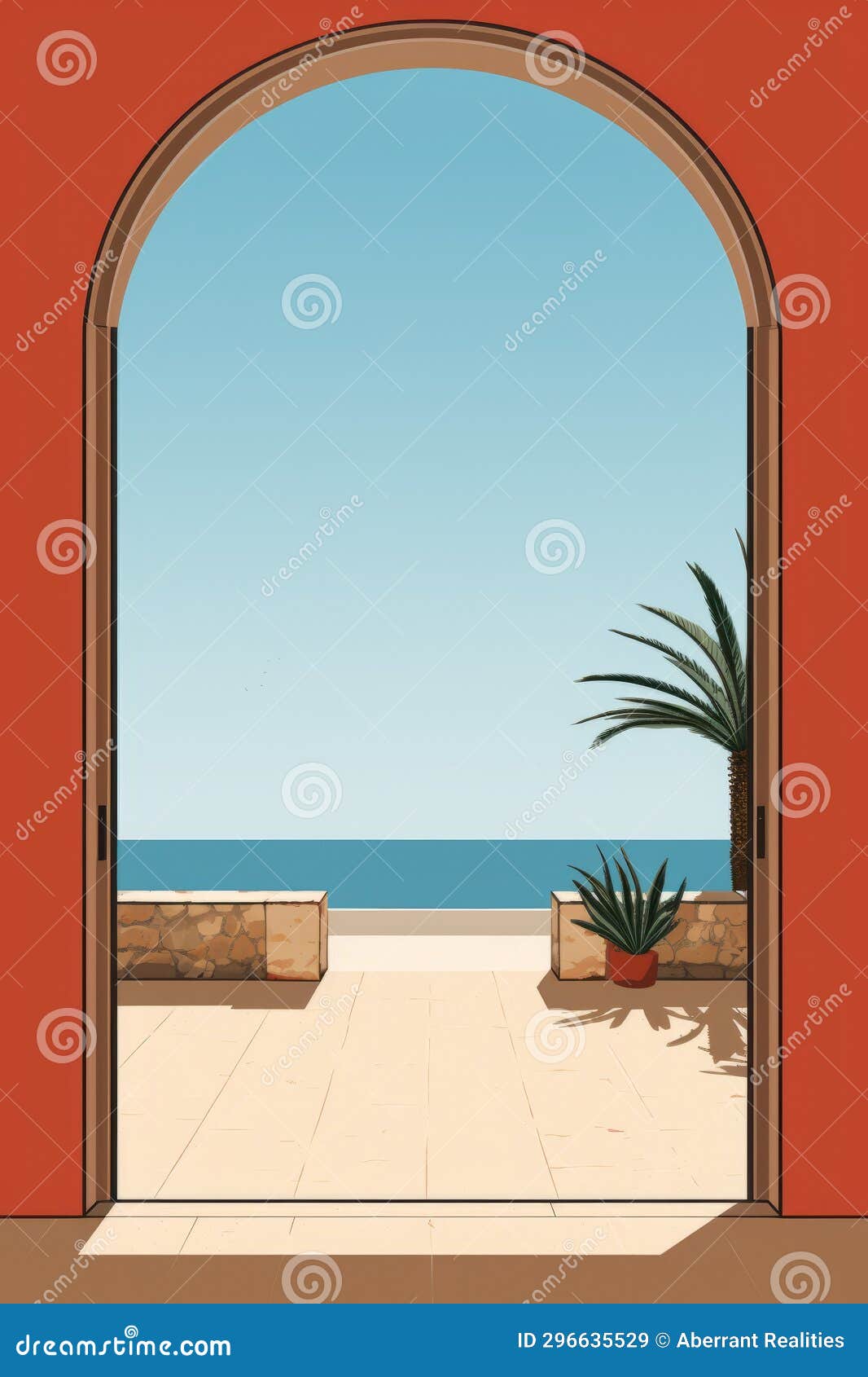 An Open Archway with a View of the Ocean Stock Illustration ...