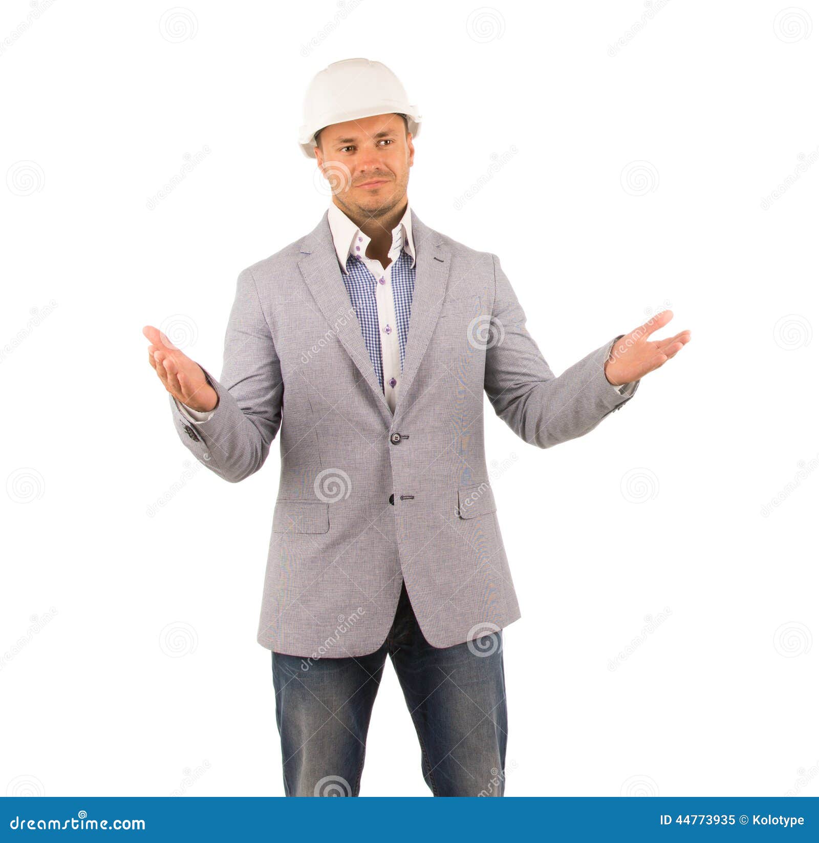 Open Armed Middle Age Engineer in Gray Coat Stock Image - Image of ...