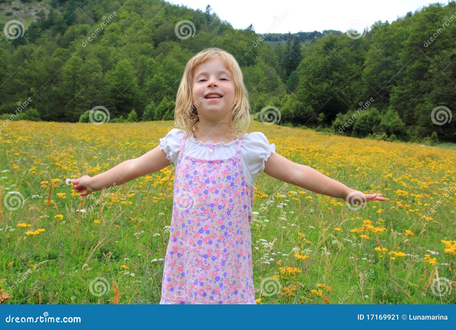 Open Arms Girl in Beautiful Flower Spring Meadow Stock Image - Image of ...