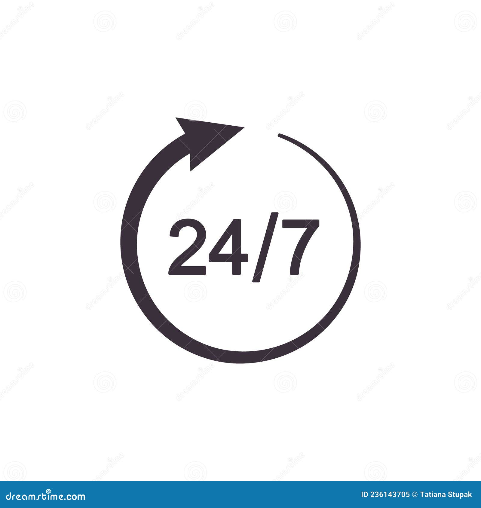 Open Around the Clock or 24 Hours a Day and 7 Days a Week Icon or ...