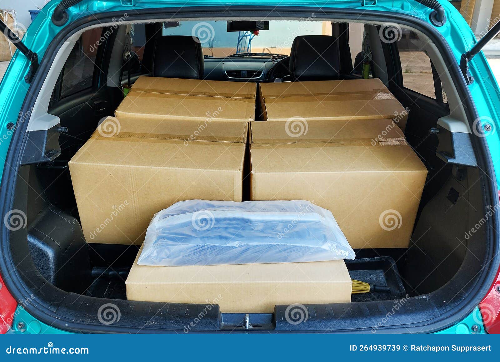 Open Back Door Hatchback View Many Parcel Boxes in Car Stock Image ...