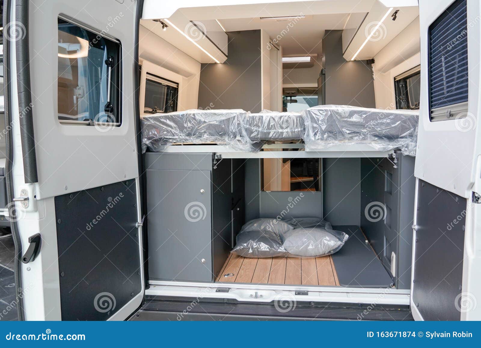 Open Back Door of a Motorhome Camper for the Holidays Stock Photo ...