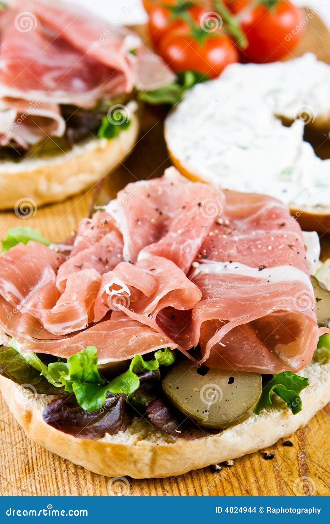 An open bagel sandwich stock photo. Image of served, light - 4024944