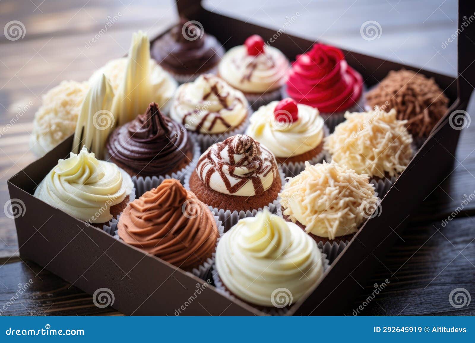 An Open Bakery Box with a Selection of Cupcakes Stock Image - Image of ...