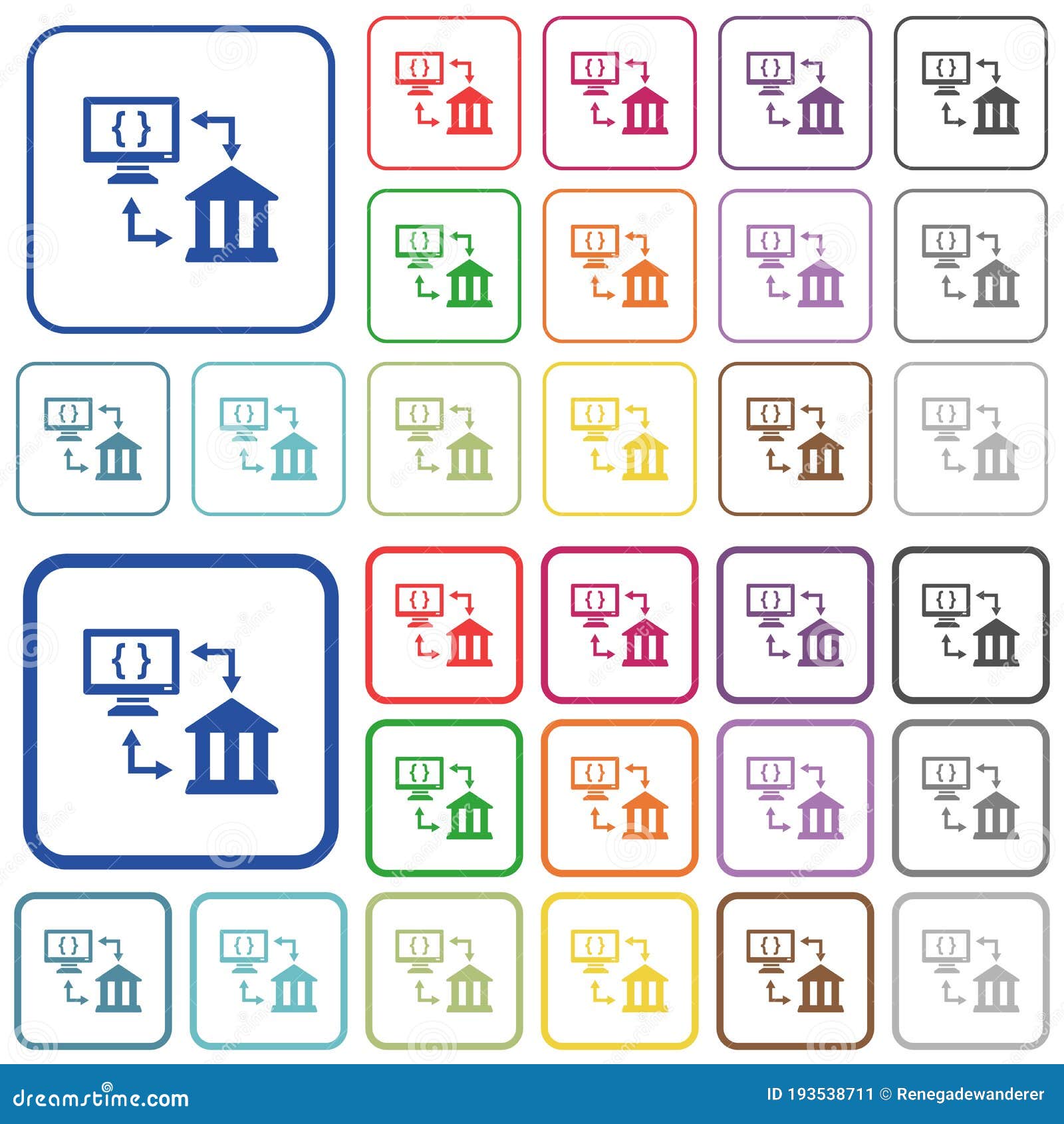 Open Banking API Outlined Flat Color Icons Stock Vector - Illustration ...