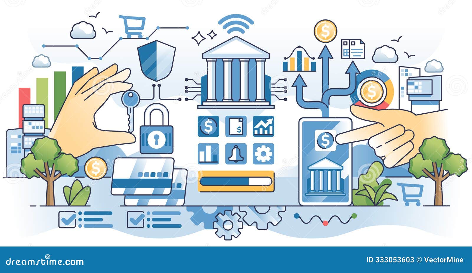 Open Banking Application for Money Transfer APIs Outline Hands Concept ...