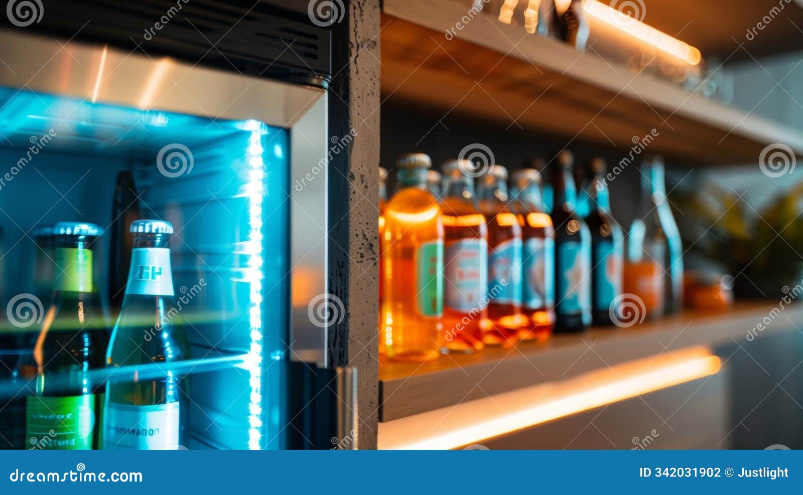 Open Bar Fridge Displaying Refreshing Cold Beverages Stock Photo ...