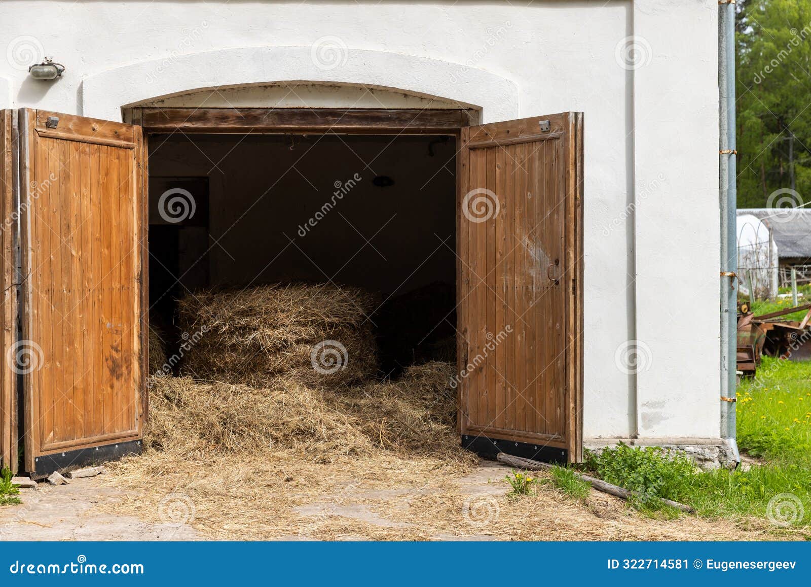 Open Barn Gate with Hay Storage Inside Stock Image - Image of farm ...