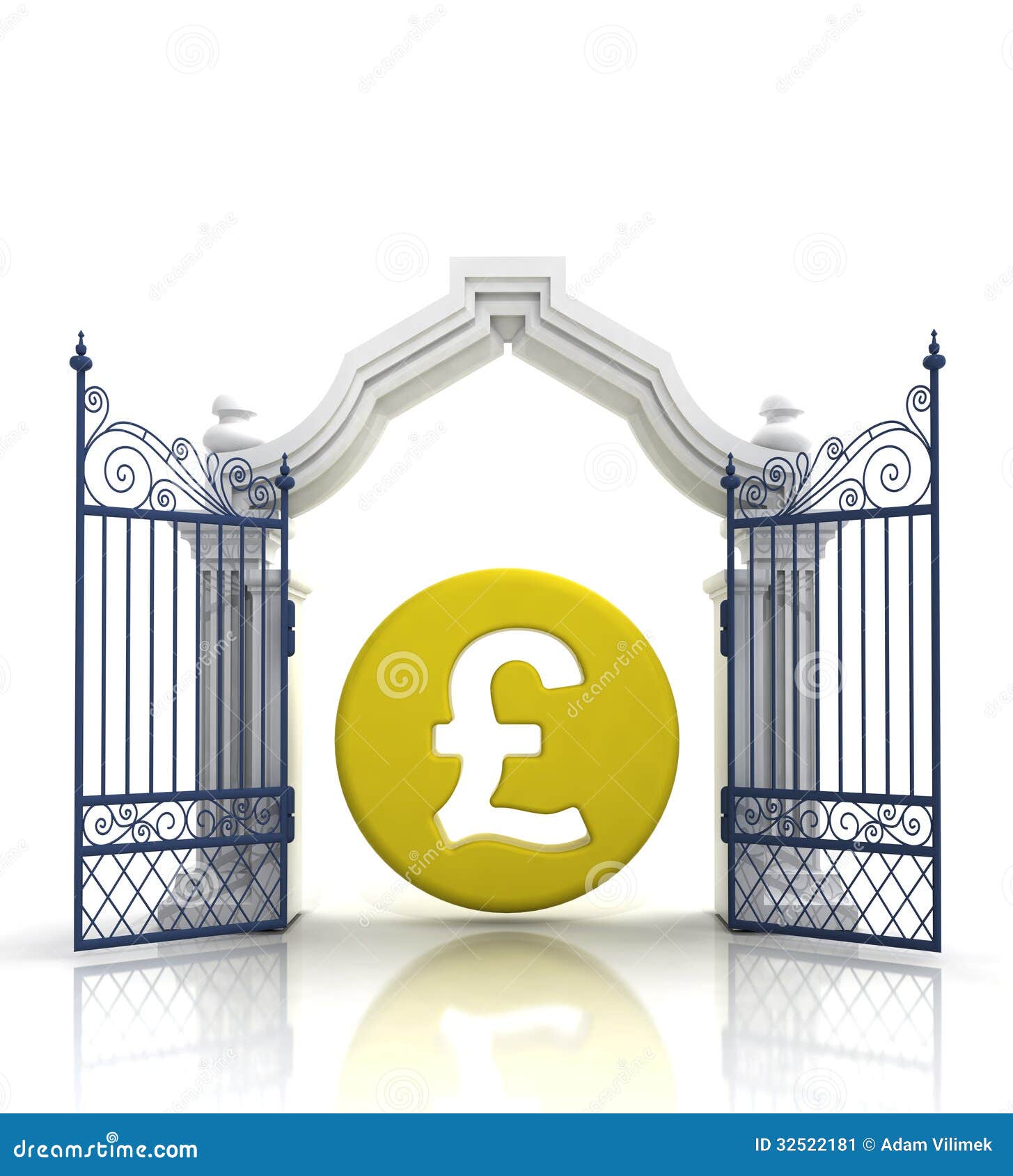 Open Baroque Gate with Pound Coin Stock Illustration - Illustration of ...