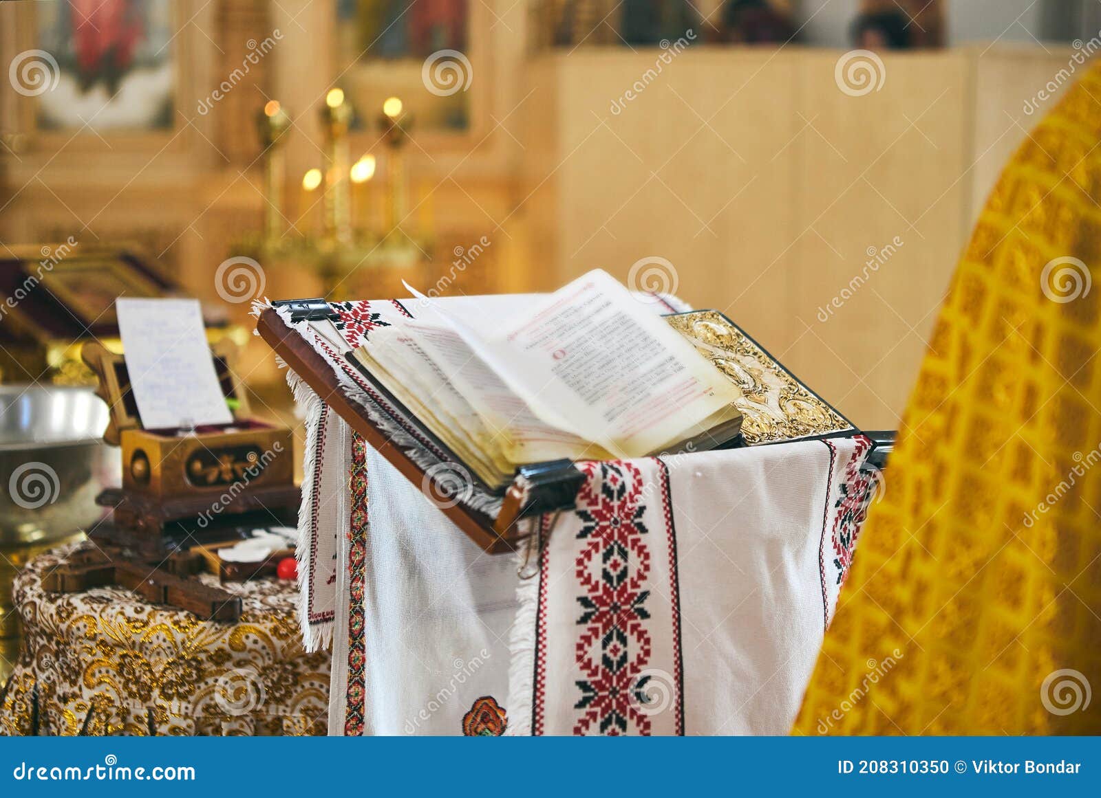 Open Bible on the altar stock photo. Image of cover - 208310350