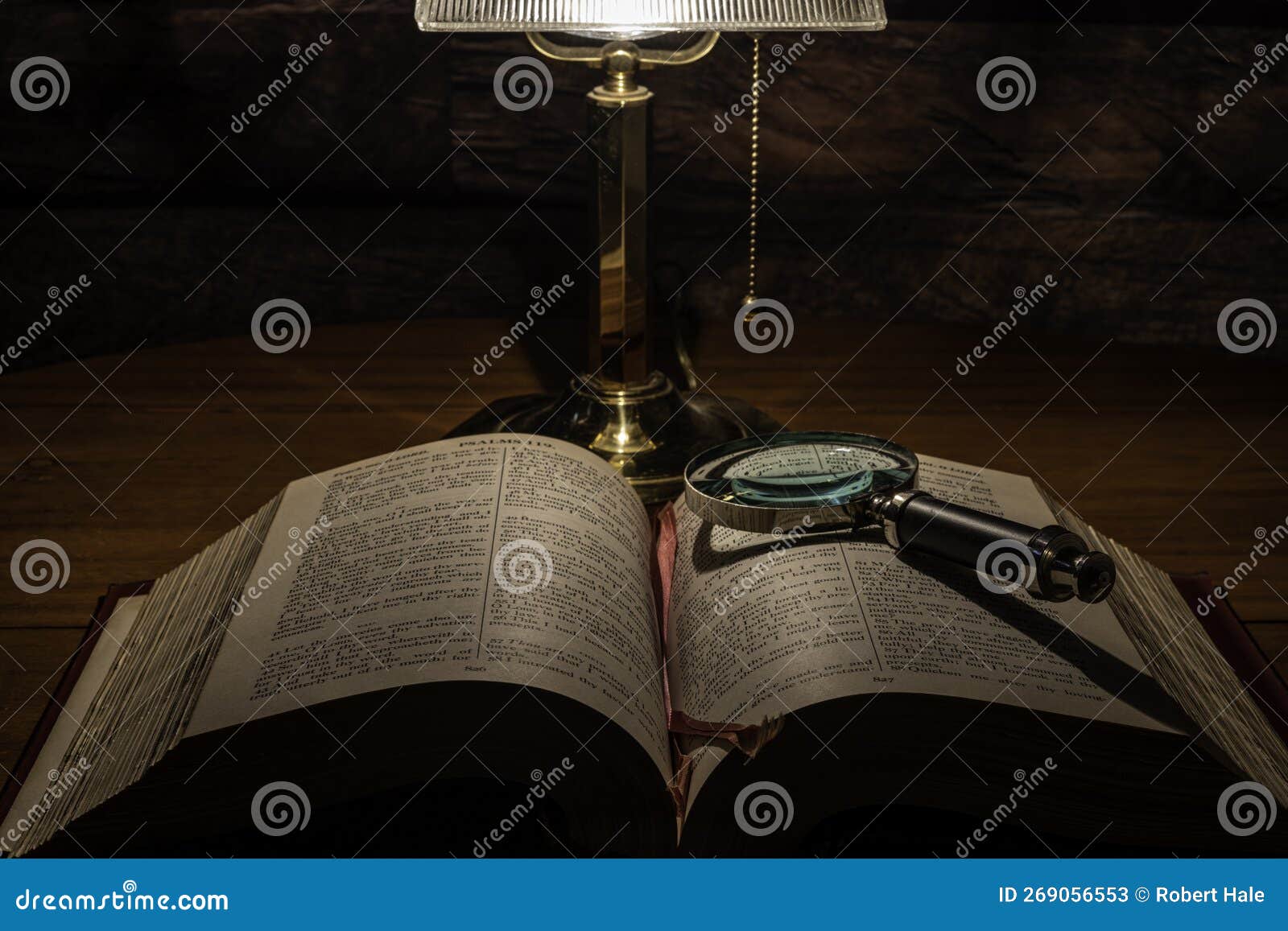Open Bible on Table with Magnifying Glass Stock Image - Image of study ...