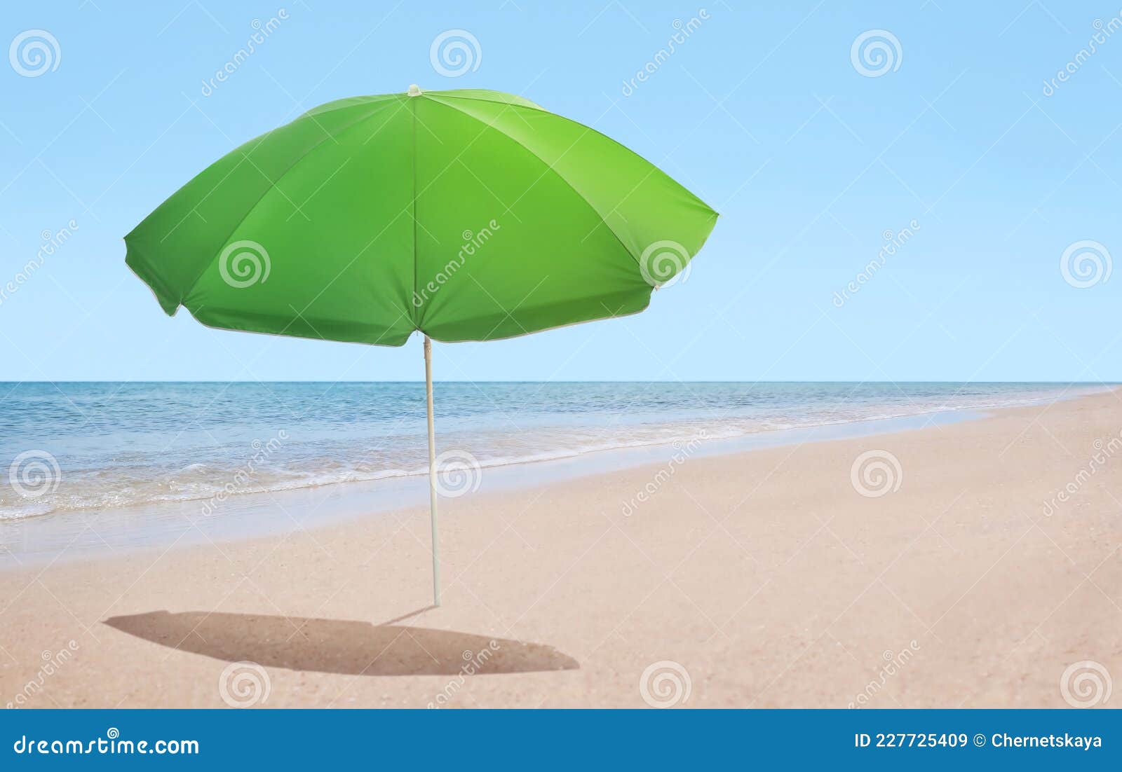 Open Big Beach Umbrella on Sandy Coast Stock Image - Image of large ...