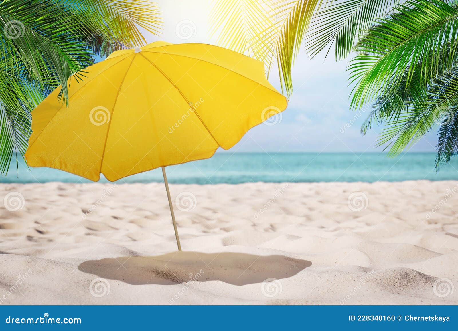 Open Big Beach Umbrella on Sandy Coast Stock Photo - Image of calm ...