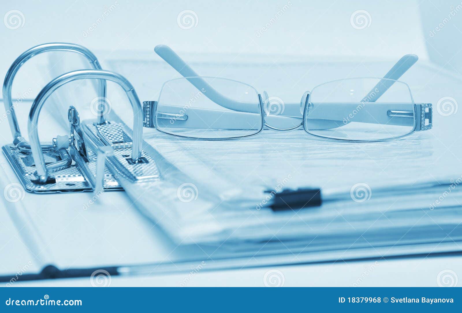 Open Binder and Glasses Over Document Stock Photo - Image of busy, blue ...