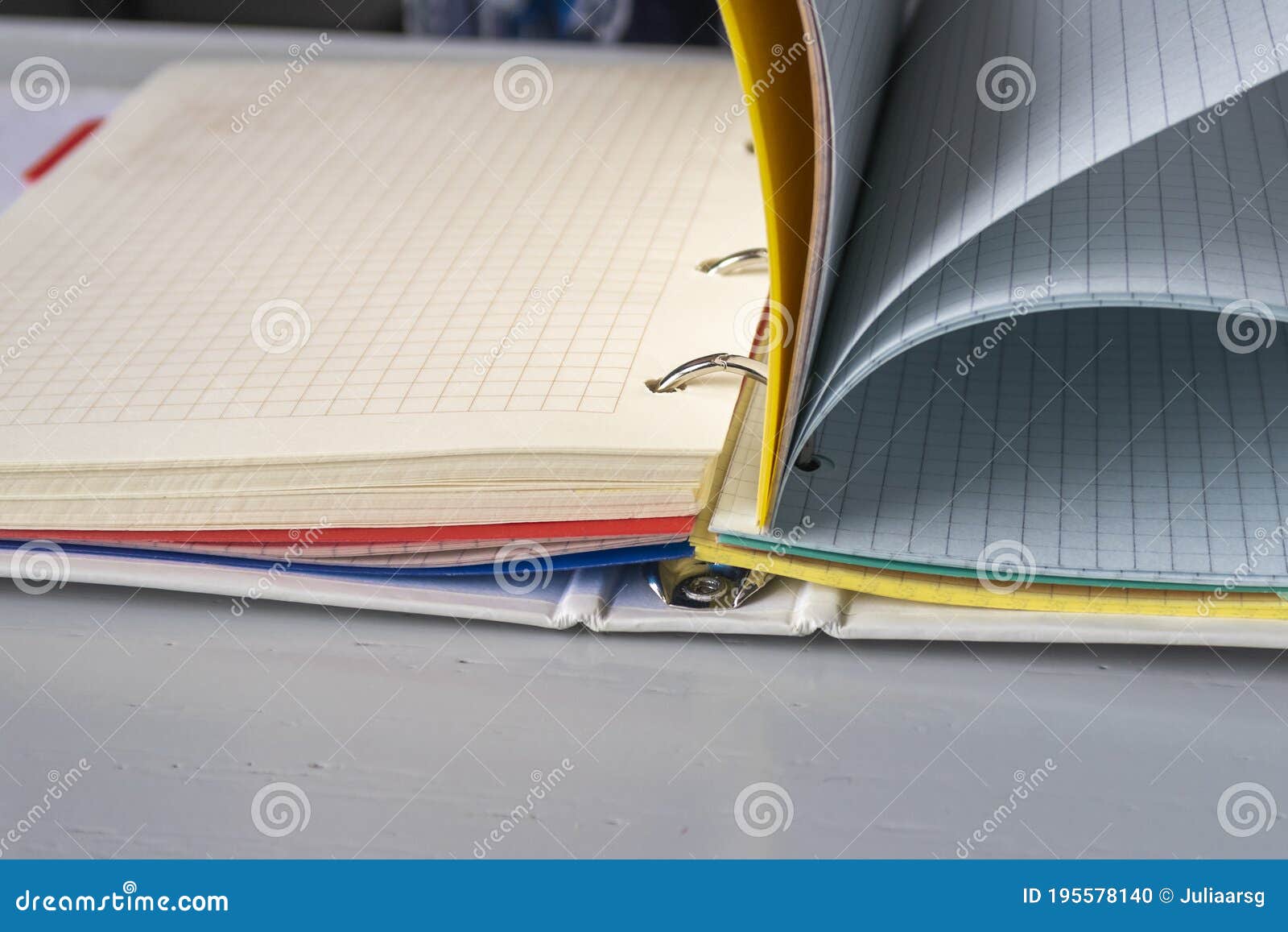Open Binder Notebook Close Up. Multisubject 4 Ring Binder with Color ...