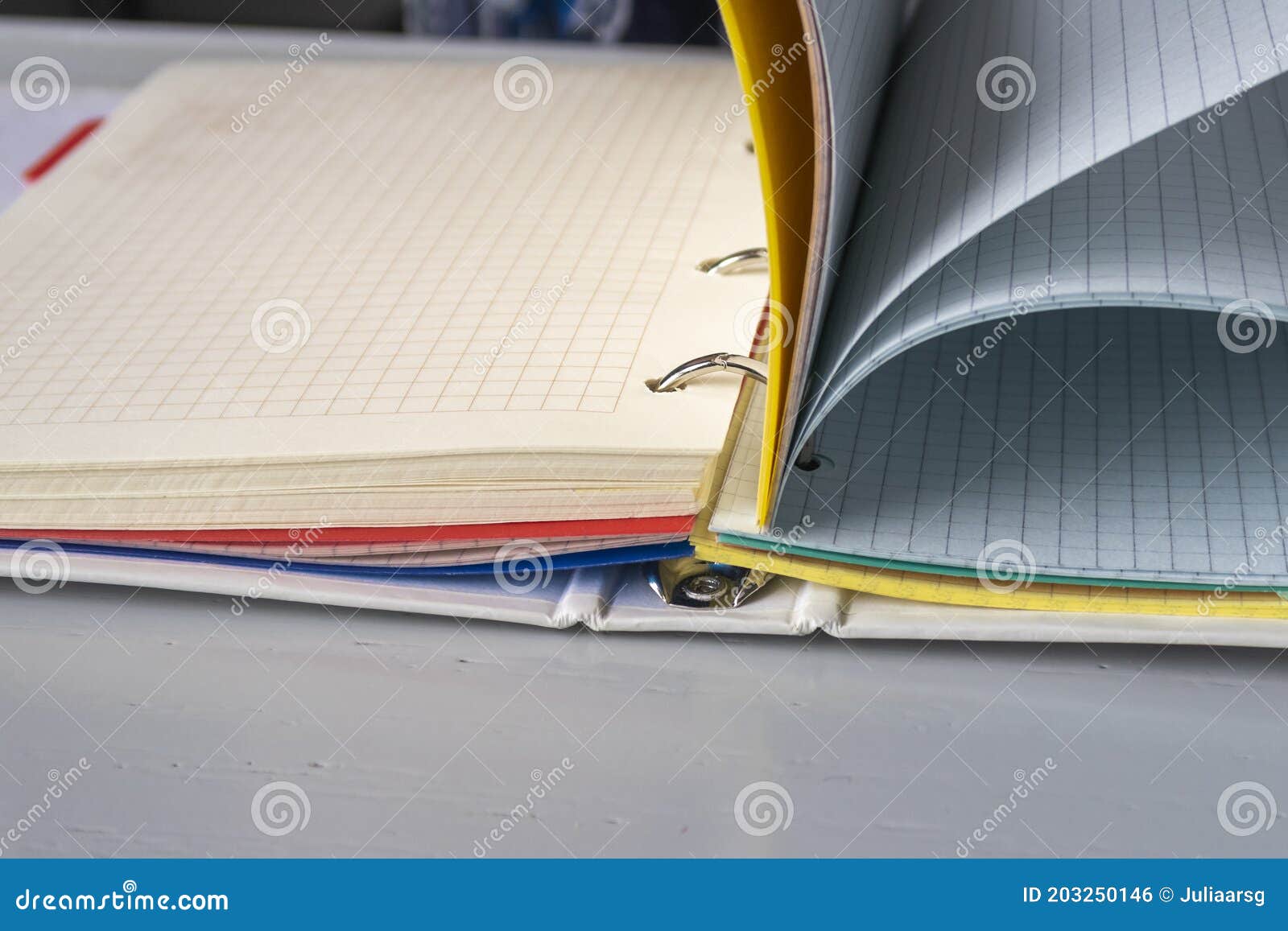 Open Binder Notebook Close Up. Multisubject 4 Ring Binder with Color ...