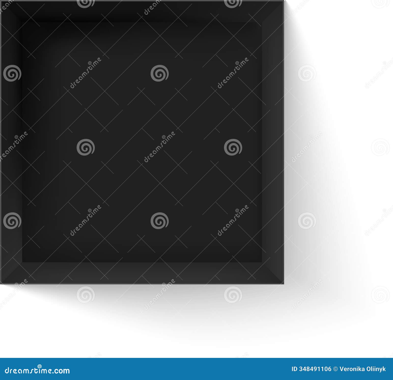 Open Black Square Box Mockup Casting Shadow on White Background, Empty ...