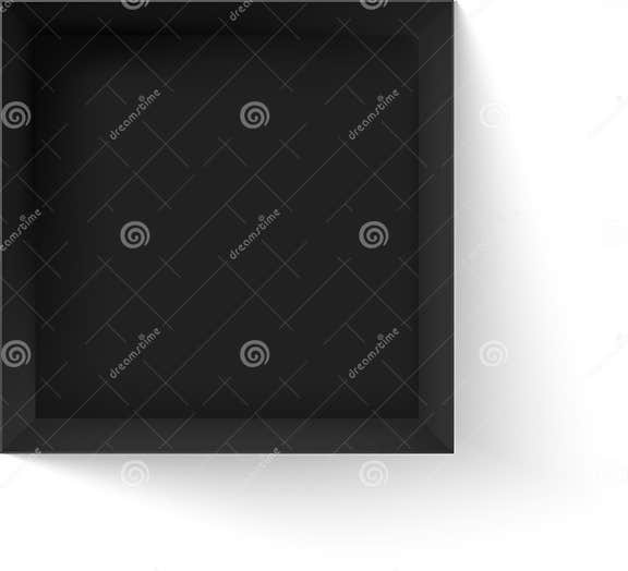 Open Black Square Box Mockup Casting Shadow on White Background, Empty ...