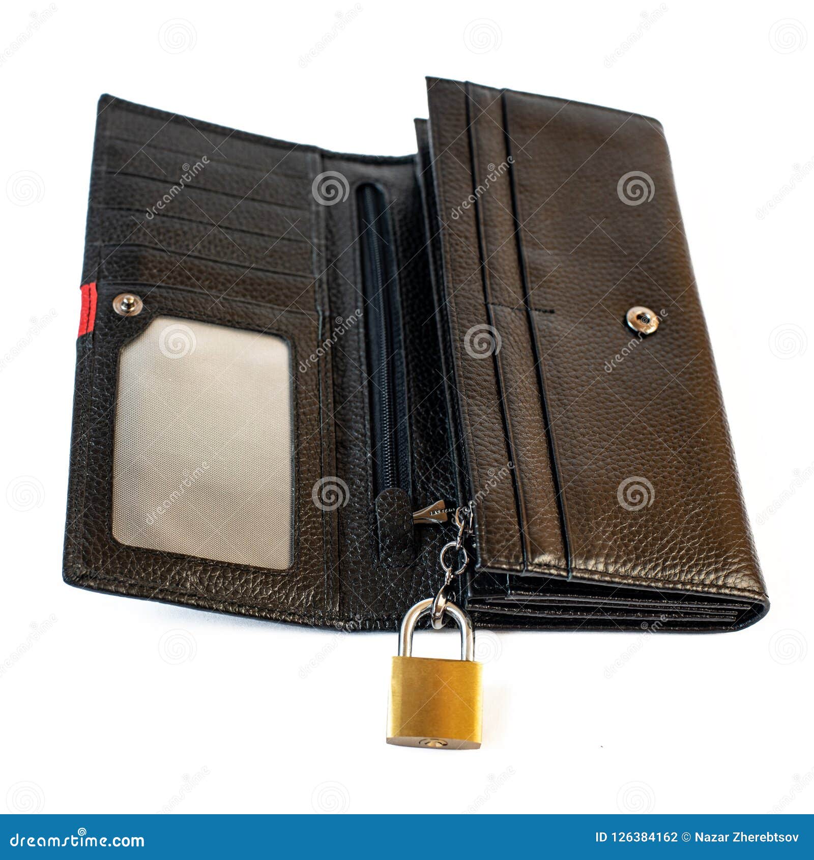Open Black Wallet and Closed Padlock on White Background. Concept of ...
