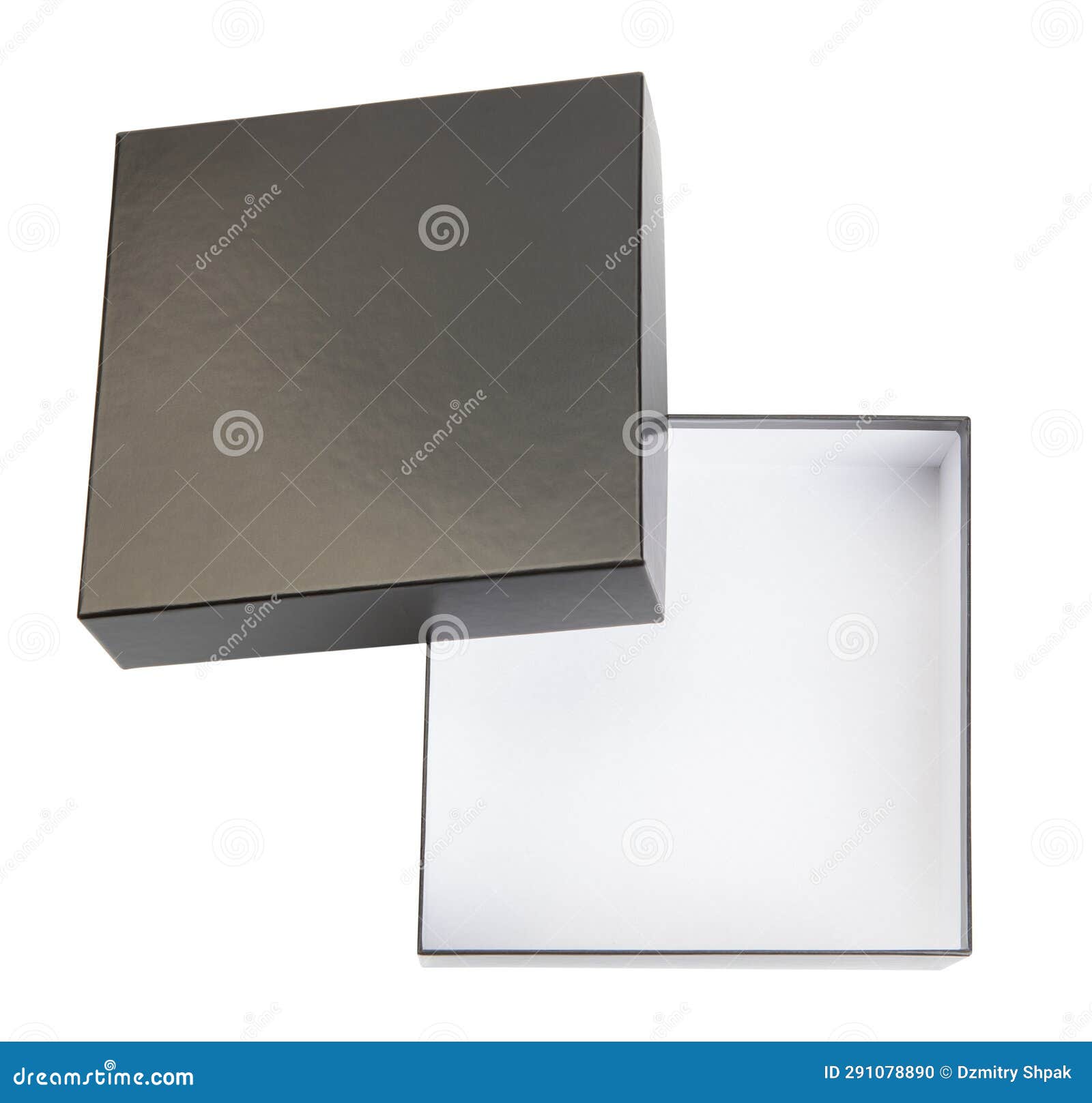 Open Blank Black Carton Box Packaging Isolated on White. Top View Stock ...