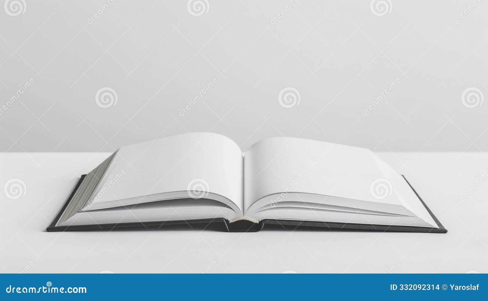 Open Blank Book with Black Cover on Plain Surface. Minimalist Design ...