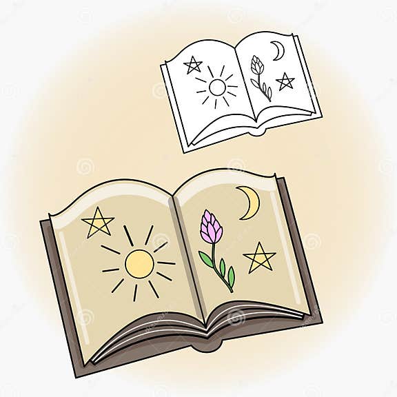 Drawing of Magic Book. Vector Flat Magical Illustration. Icon, Sticker ...