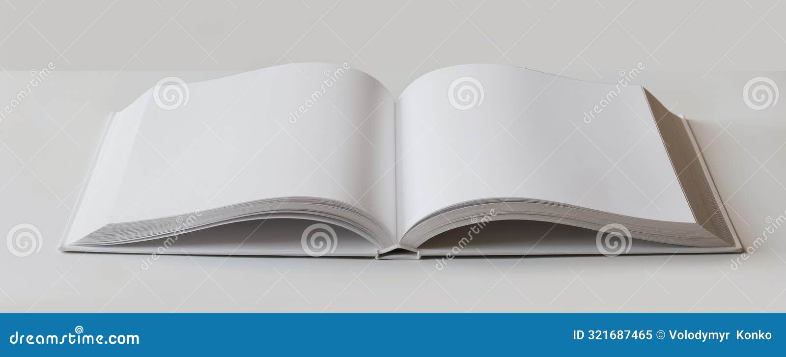 Open Blank Book with White Pages Spread Flat on a White Surface Stock ...