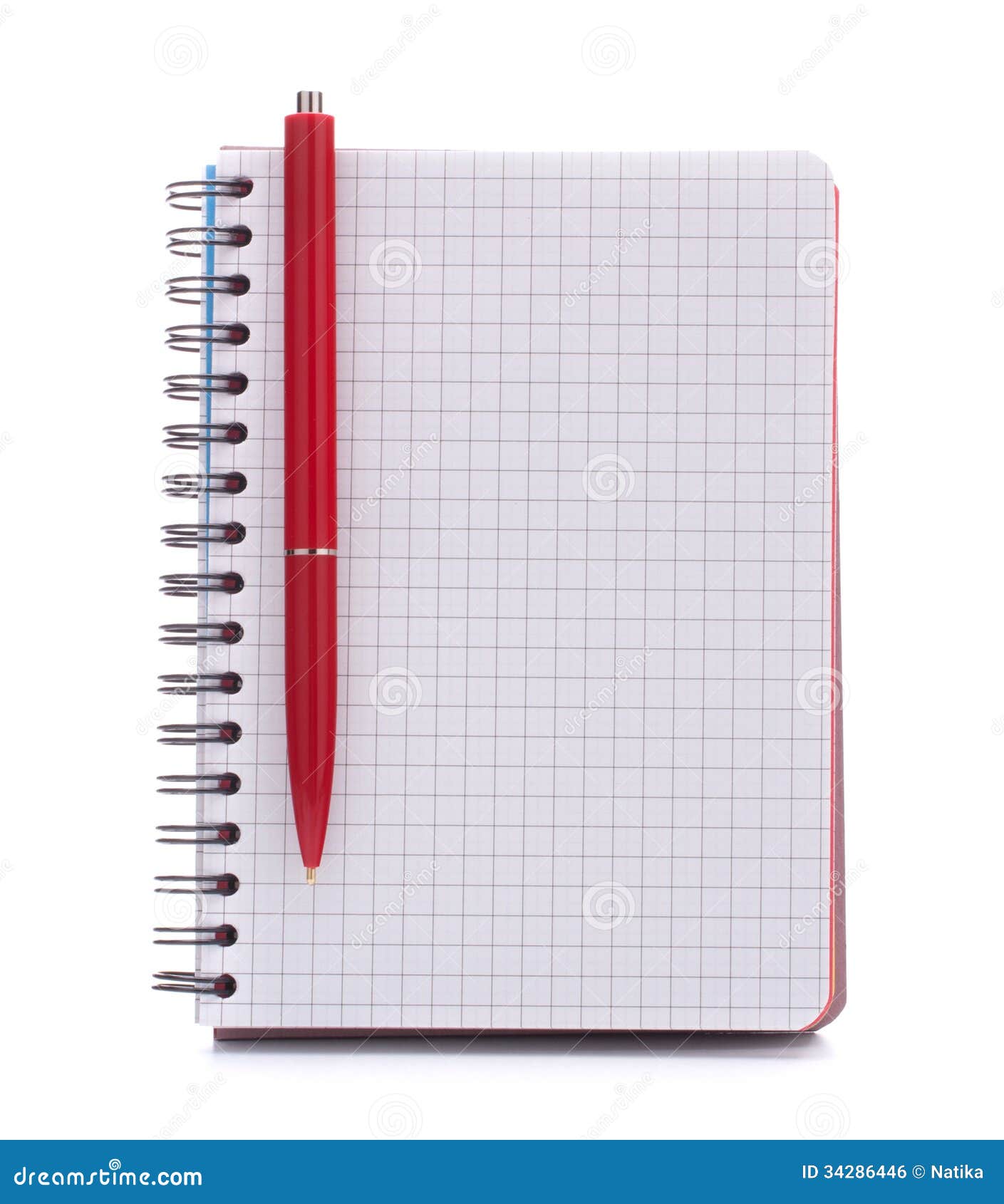 Open Blank Checked Notebook with Red Pen Stock Photo - Image of sheet ...
