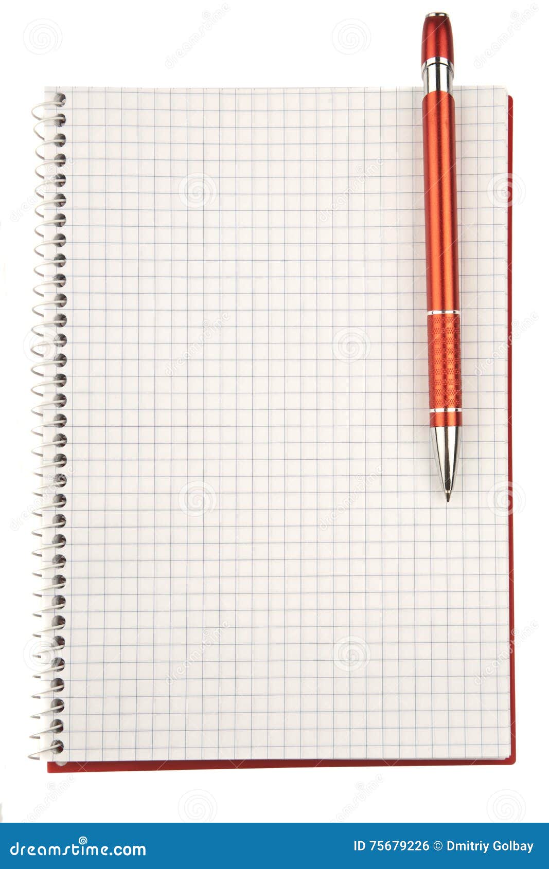 Open Blank Checked Notebook with Red Pen Isolated on White Stock Photo ...