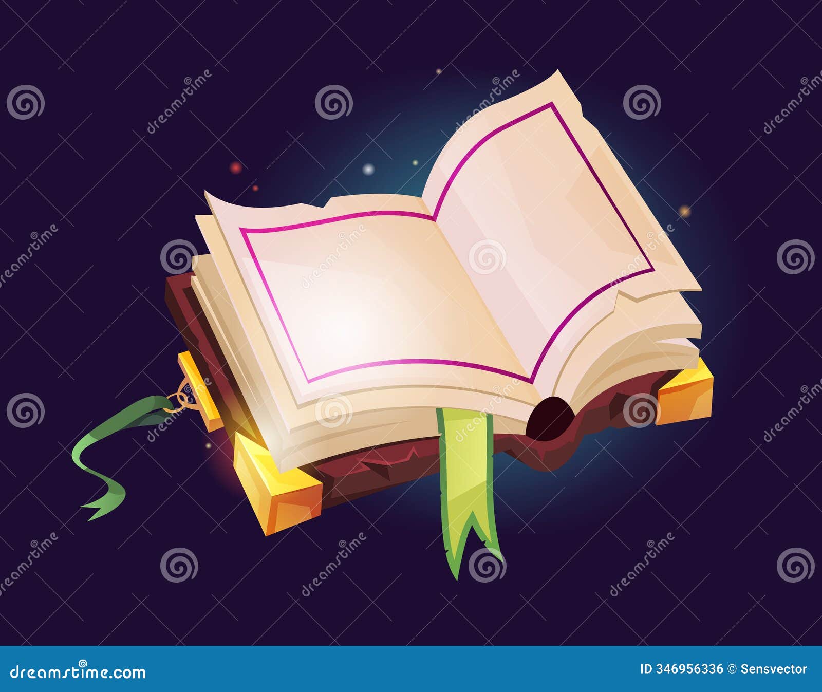 Open Blank Magic Book with Glowing and Bookmark Stock Illustration ...